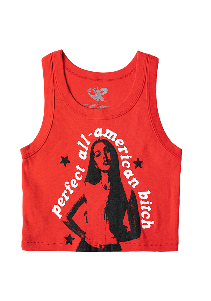 perfect all-american bitch crop tank in red - Olivia Rodrigo | Official ...