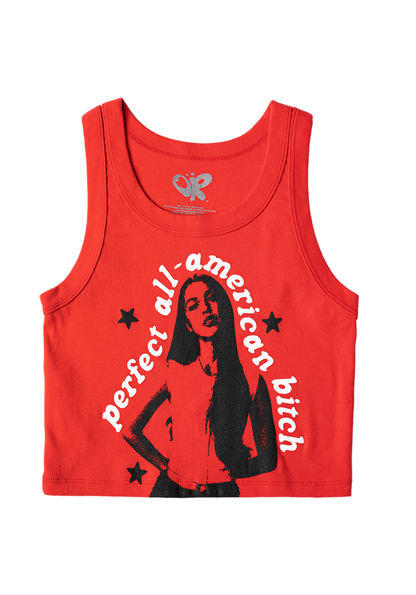 perfect all-american bitch crop tank in red - Olivia Rodrigo | Official ...